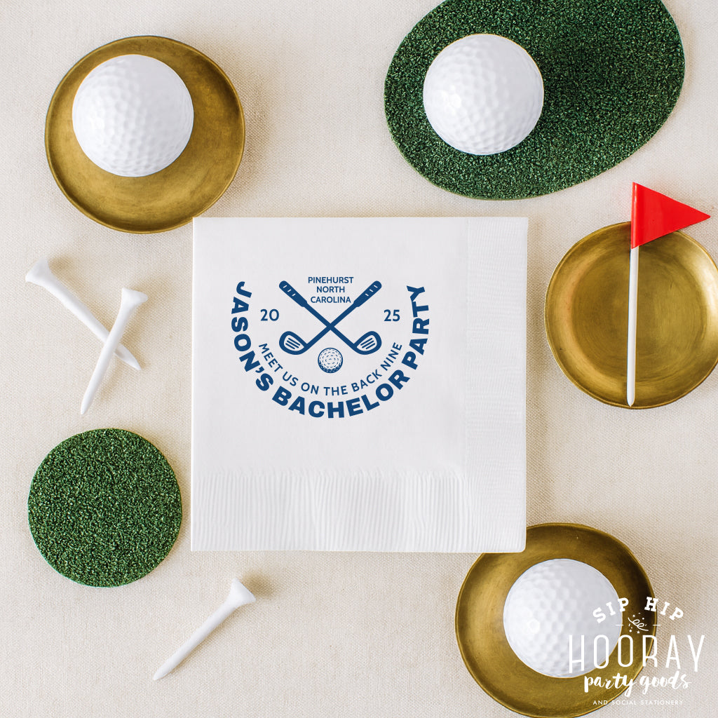 Custom Golf Bachelor Party Meet Us On The Back Nine Cocktail Napkins ...