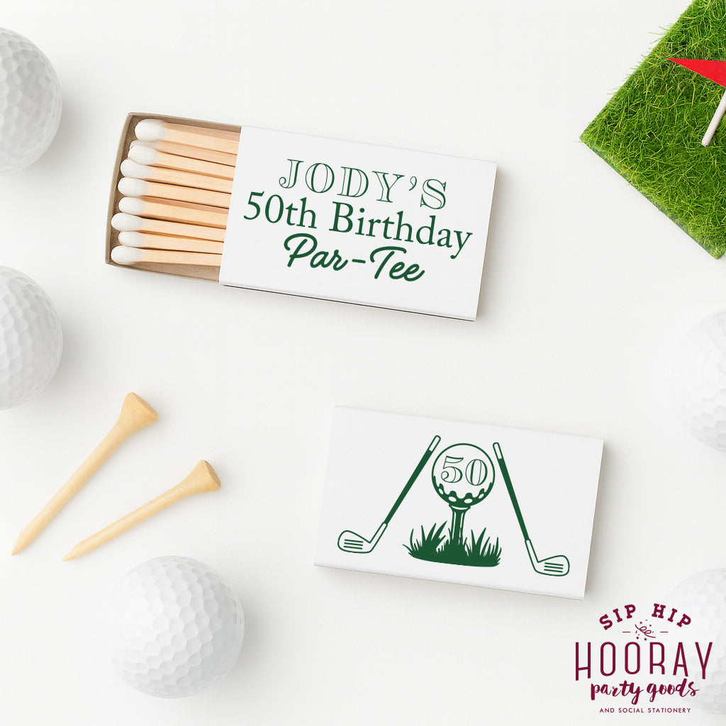 Personalized 50th Golf Birthday Matchboxes – SipHipHooray
