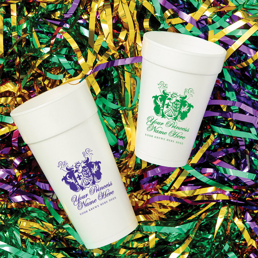 Mardi Gras Princess Crest Foam Cups – SipHipHooray