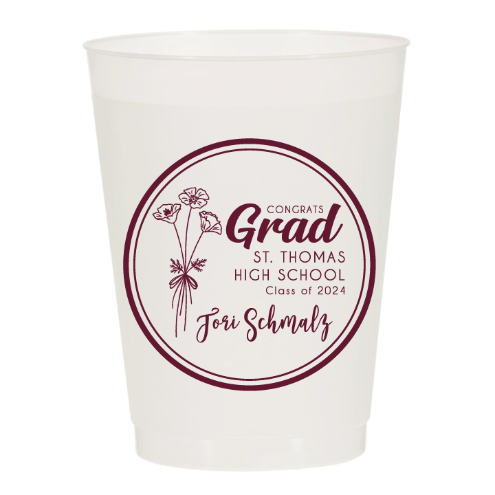 Congrats Grad Floral Circle Graduation Party Frosted Cups – SipHipHooray
