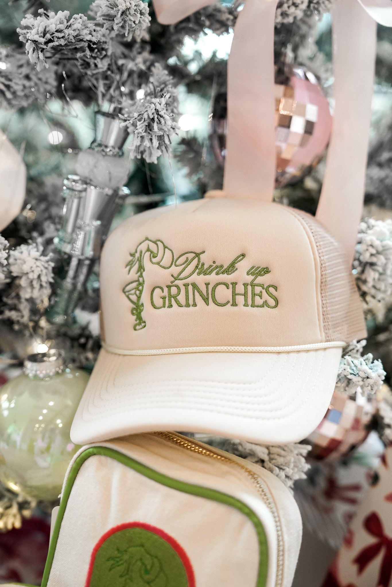 Drink Up Grinches - Tan Foam Trucker Hat – SipHipHooray