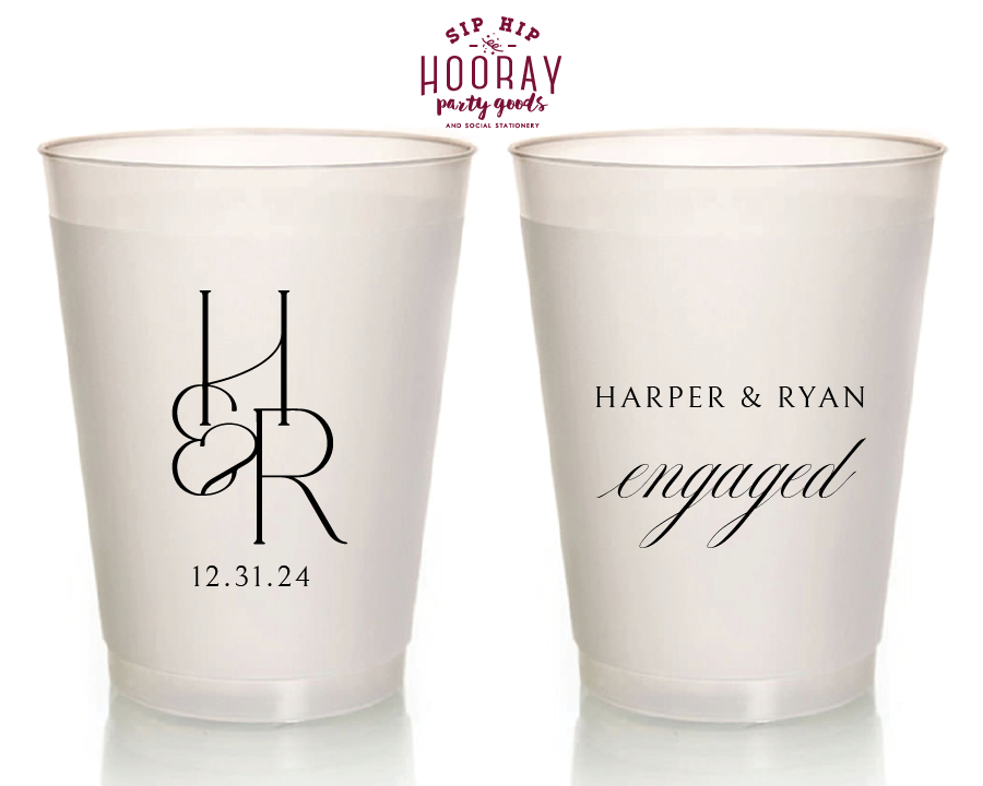 Initial Monogram Engagement Party Frosted Cups – SipHipHooray