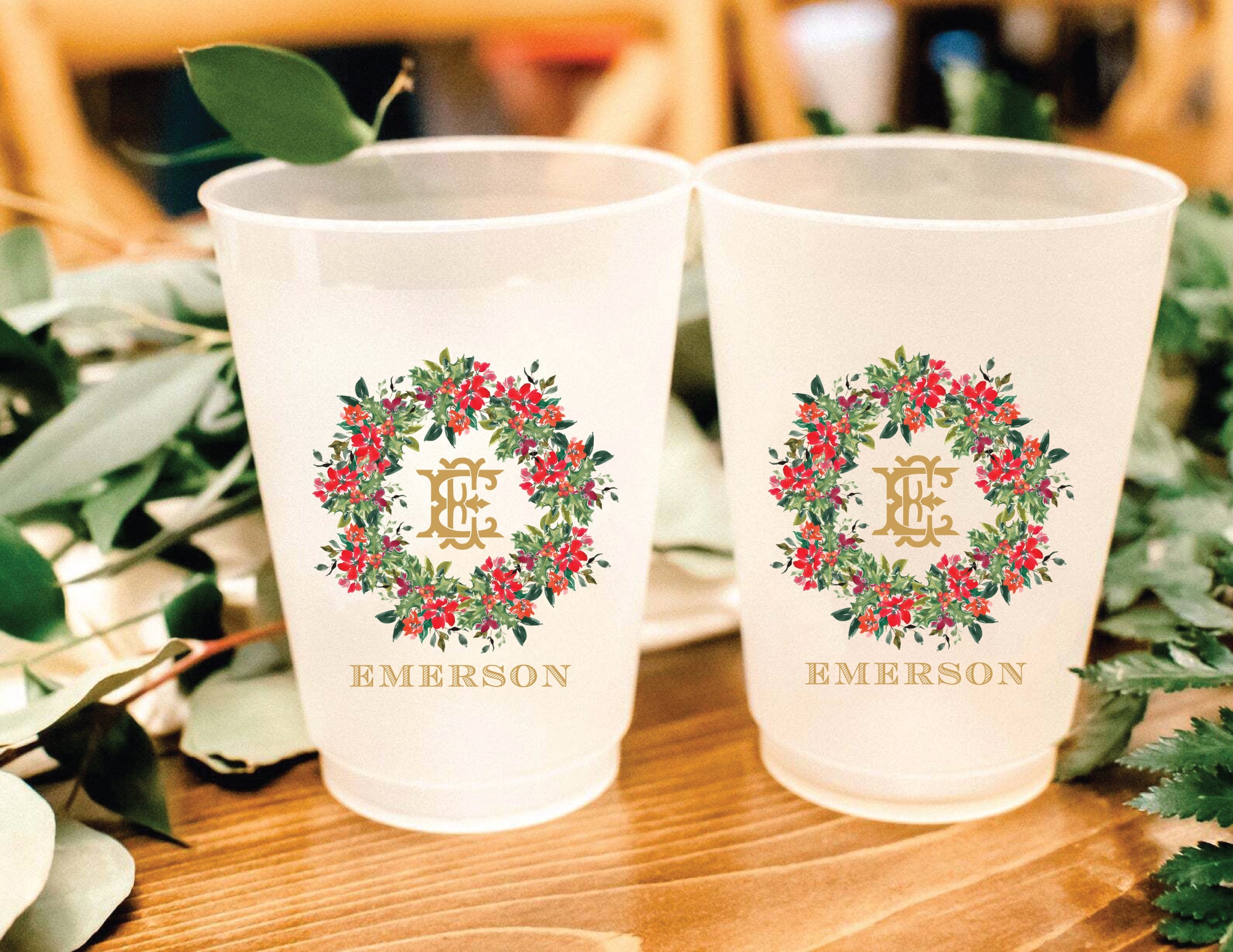 Monogram Wreath Full Color Frosted Cups – SipHipHooray
