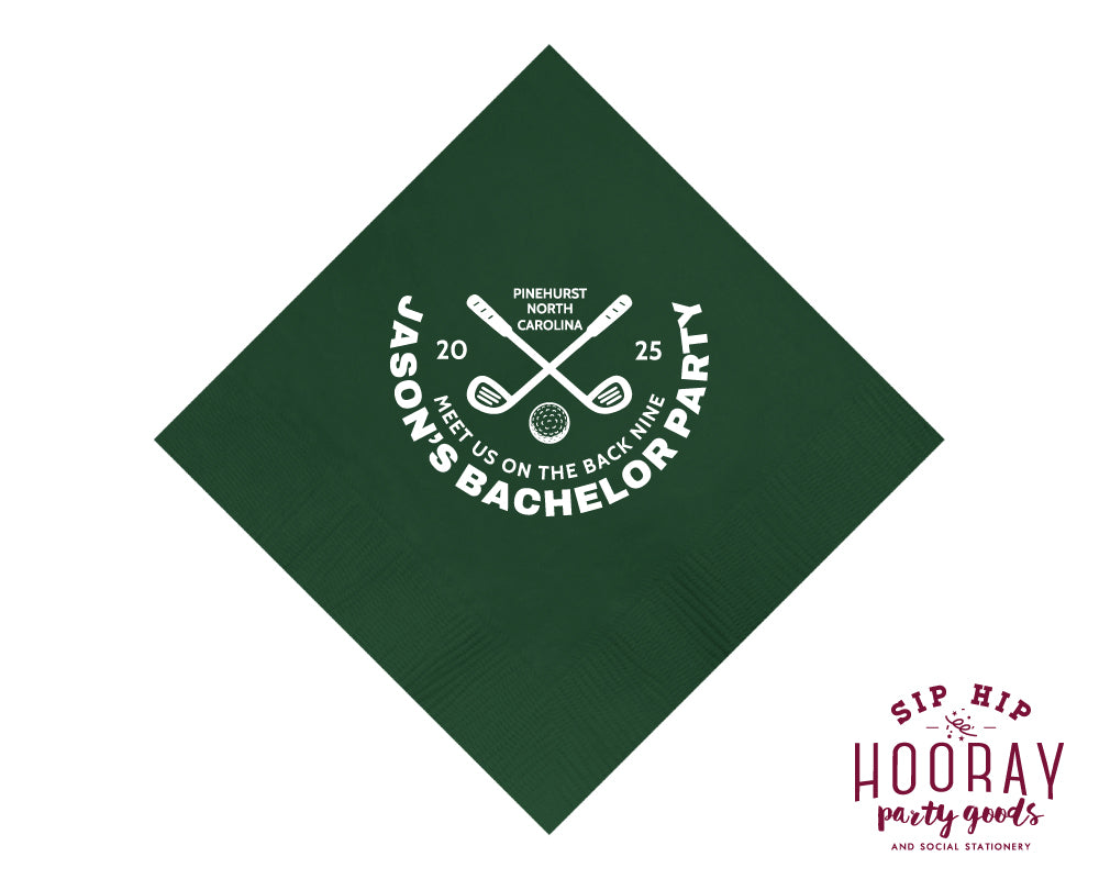 Custom Golf Bachelor Party Meet Us On The Back Nine Cocktail Napkins ...