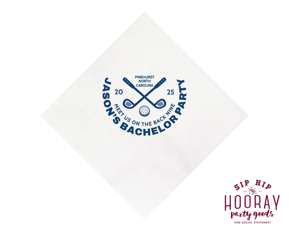 Custom Golf Bachelor Party Meet Us On The Back Nine Cocktail Napkins ...