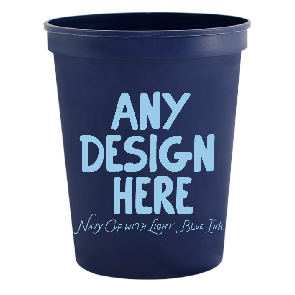 Custom Navy Stadium Cups with Light Blue Ink – SipHipHooray