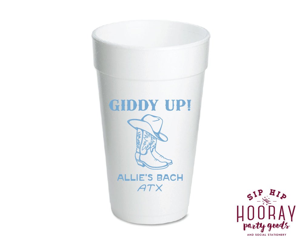 Custom Giddy Up Bachelorette Foam Cups – SipHipHooray
