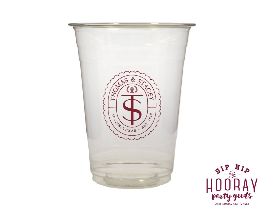 Custom Western Wedding Crest Soft Plastic Cups – SipHipHooray