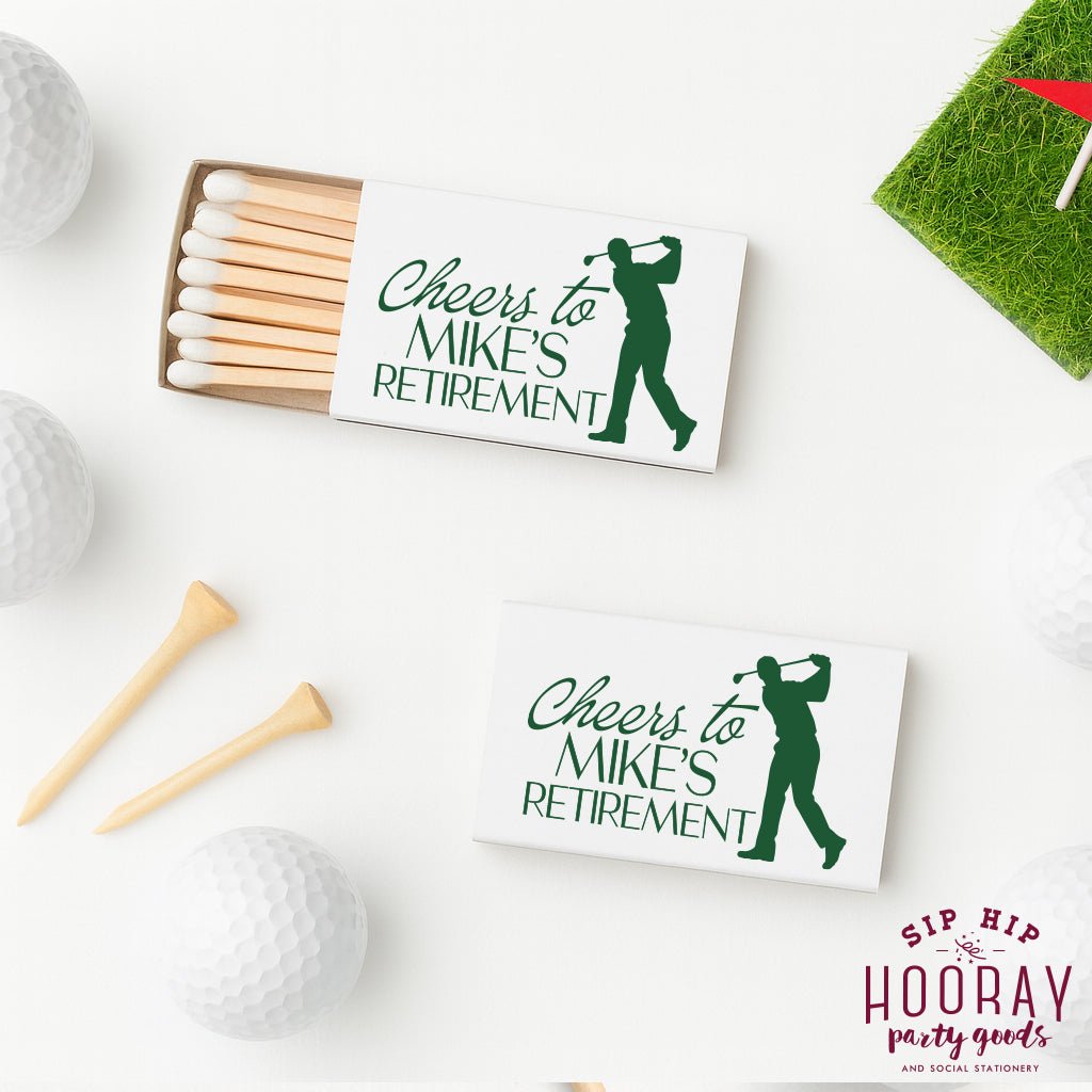 Golf Retirement Party Personalized Matchboxes – SipHipHooray
