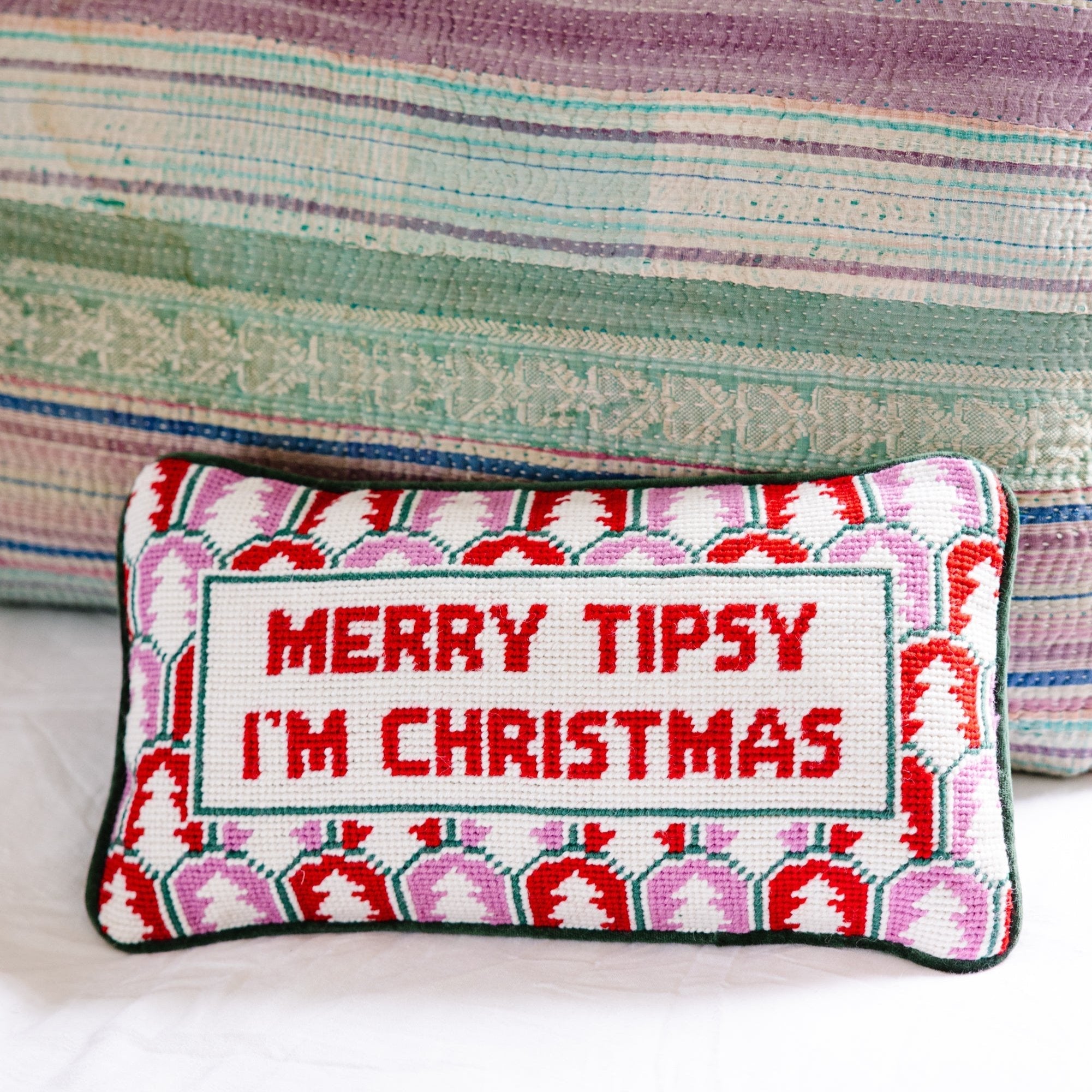 Merry Tipsy Needlepoint Pillow – SipHipHooray