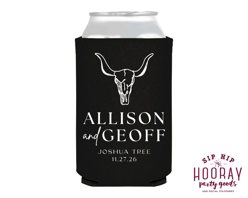 Rustic Western Cow Skull Wedding Foam Can Coolers – SipHipHooray