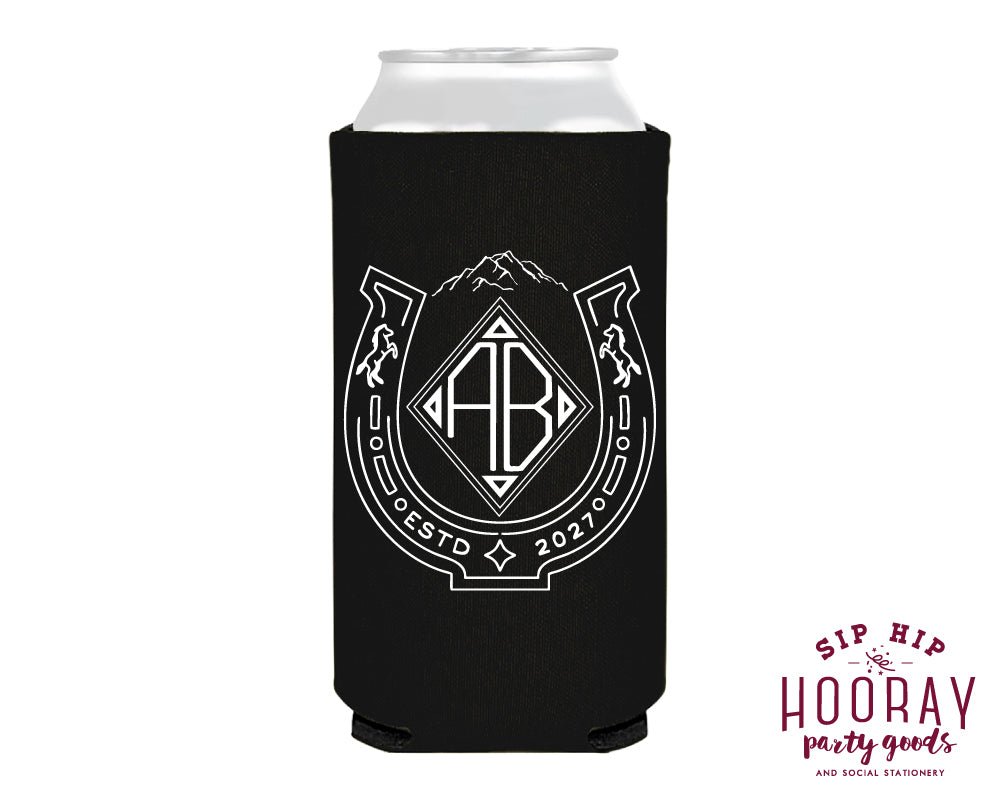 Rustic Western Horseshoe Duogram Foam Slim Can Coolers – SipHipHooray