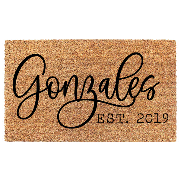 Cursive Custom Last Name Est. Year Doormat – SipHipHooray