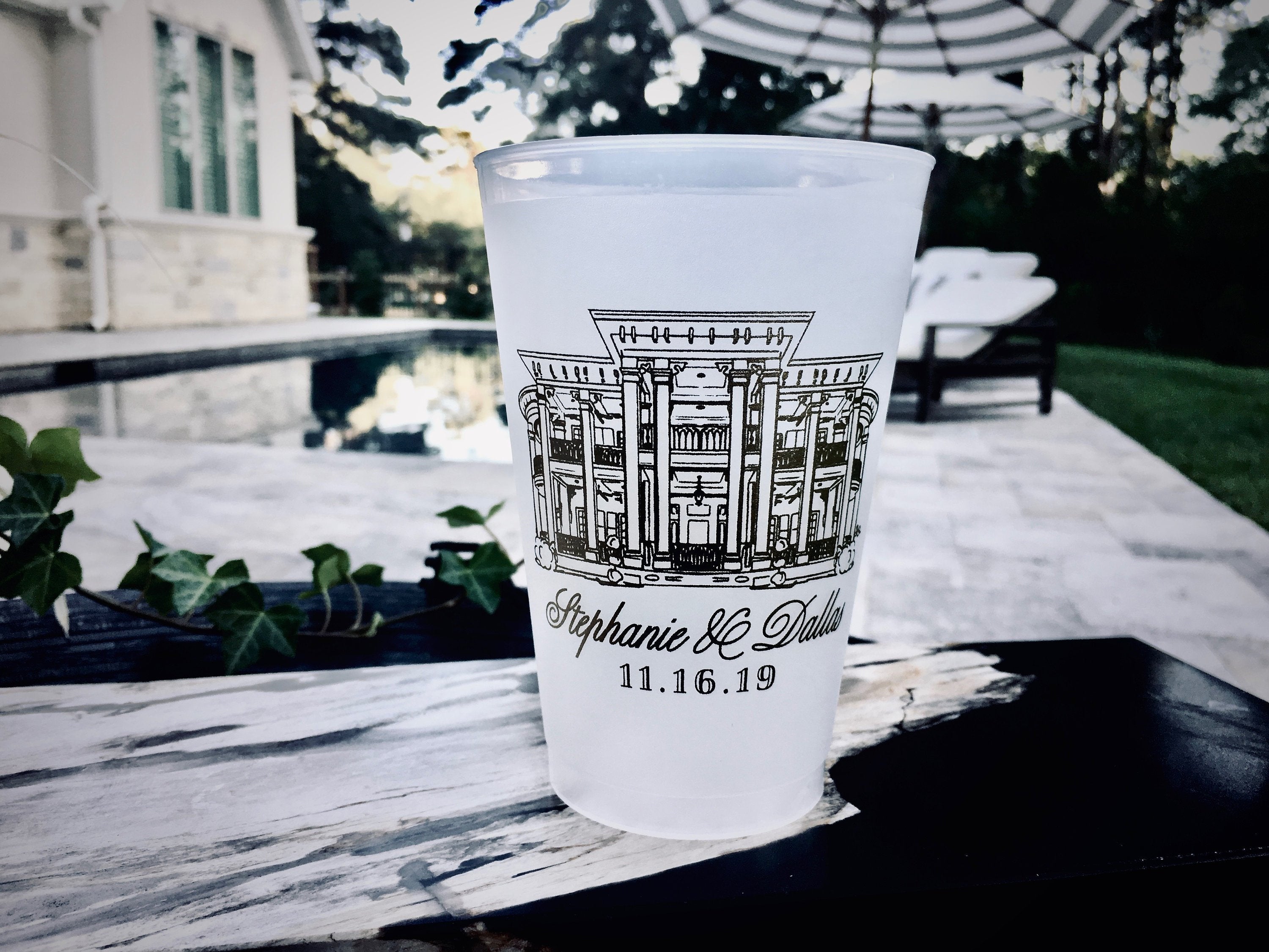 Custom Wedding Venue Sketch Frosted Cups – SipHipHooray